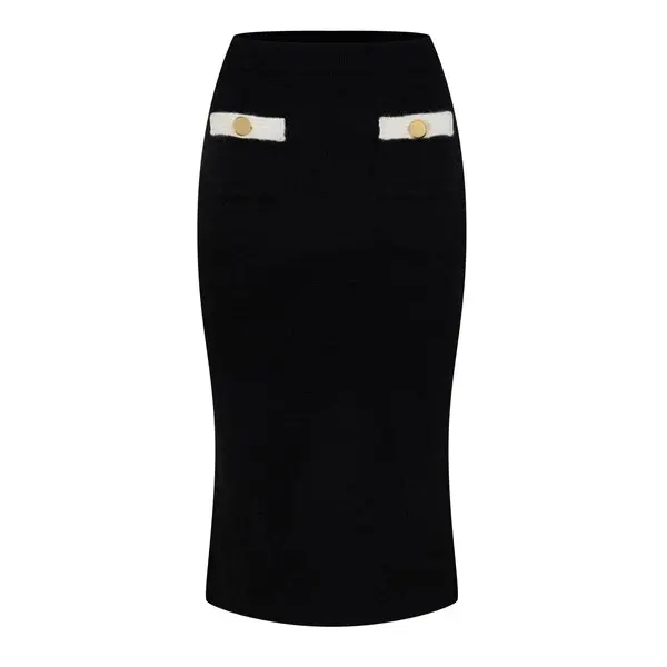 Alessandra Rich Knit Midi Skirt With Gold Button Embellishments