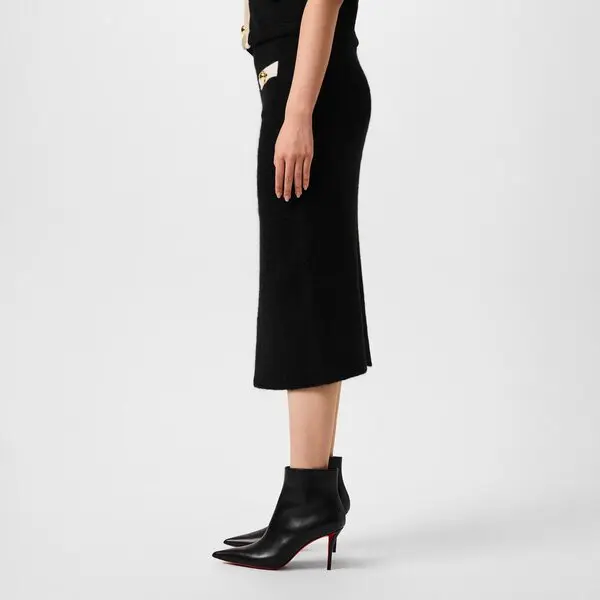 Alessandra Rich Knit Midi Skirt With Gold Button Embellishments