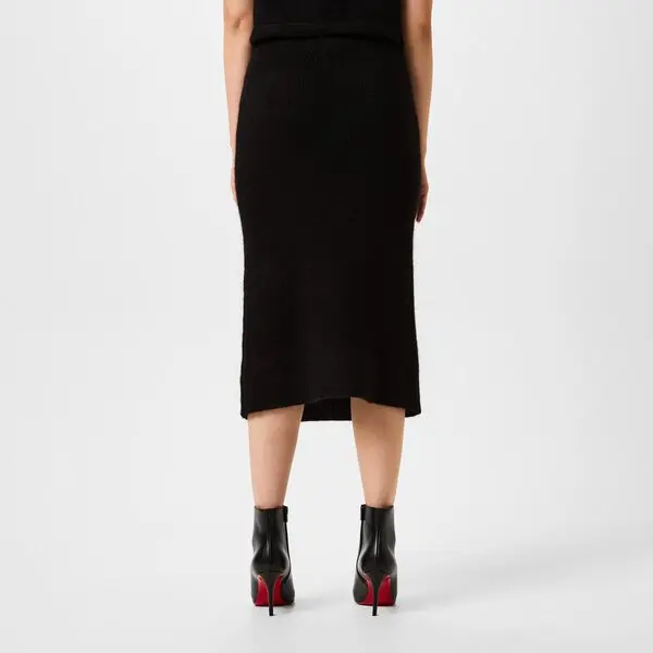 Alessandra Rich Knit Midi Skirt With Gold Button Embellishments