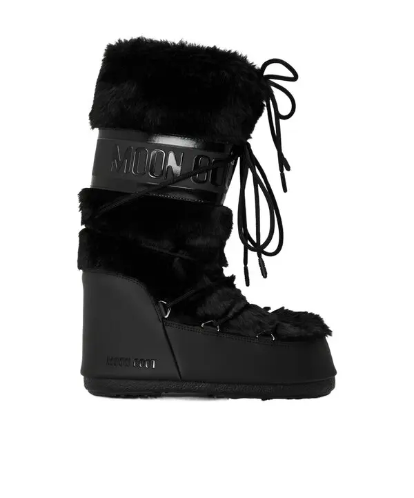 Moon Boot Icon Faux Fur Lace-up Boots - Black