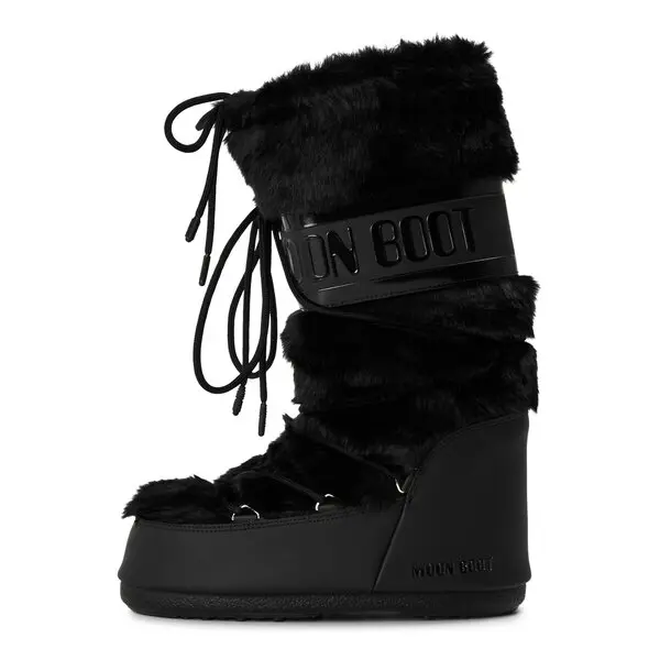 Moon Boot Icon Faux Fur Lace-up Boots - Black