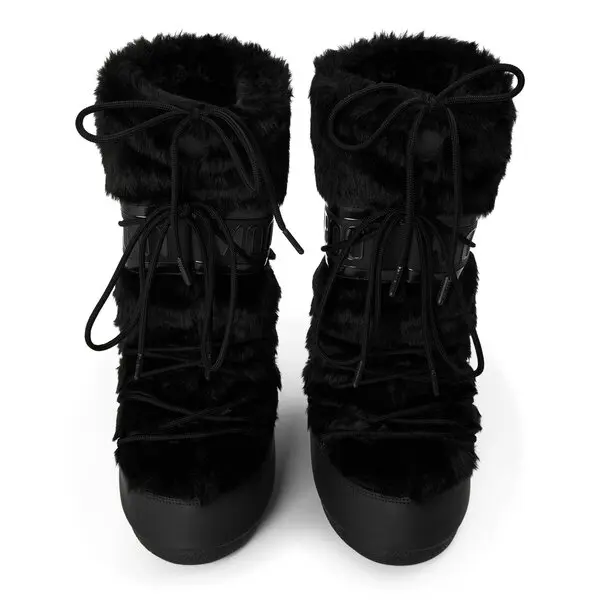 Moon Boot Icon Faux Fur Lace-up Boots - Black