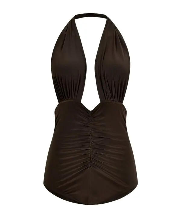 Norma Kamali Ruched Strapless Bodysuit - Espresso