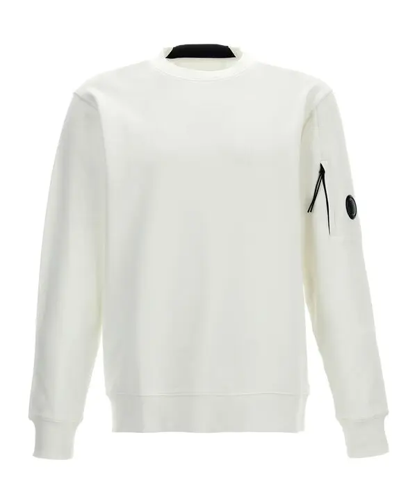 C.P. COMPANY Diagonal Raised Fleece Crewneck Lens Sweatshirt - White