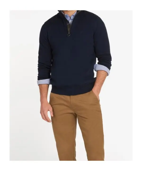 Barbour Half-zip Jumper With Checked Lining - Navy