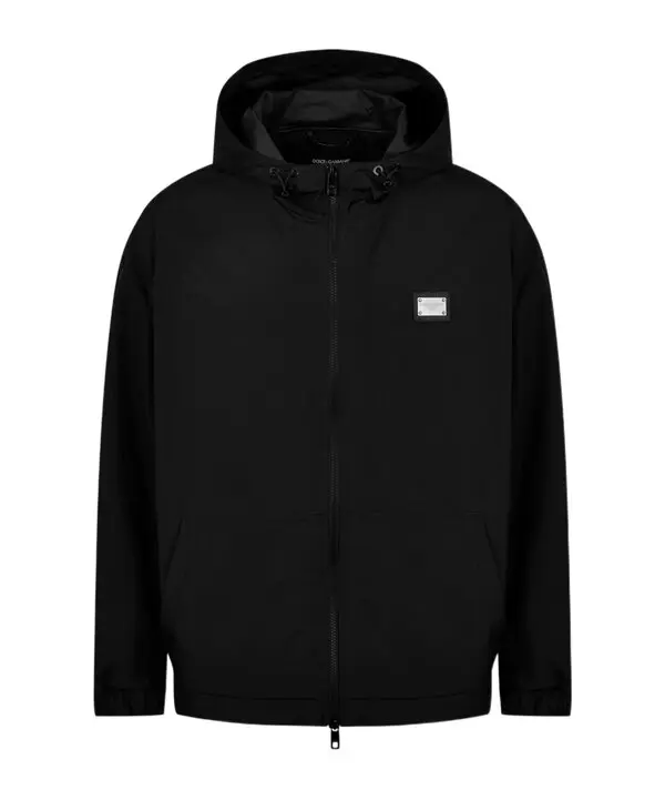 Dolce & Gabbana Zip-up Hooded Windbreaker Jacket With Logo Plaque