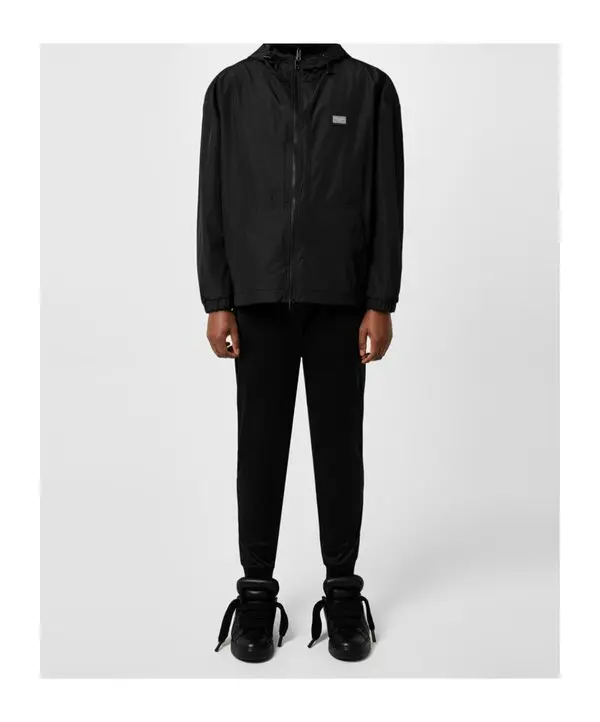 Dolce & Gabbana Zip-up Hooded Windbreaker Jacket With Logo Plaque