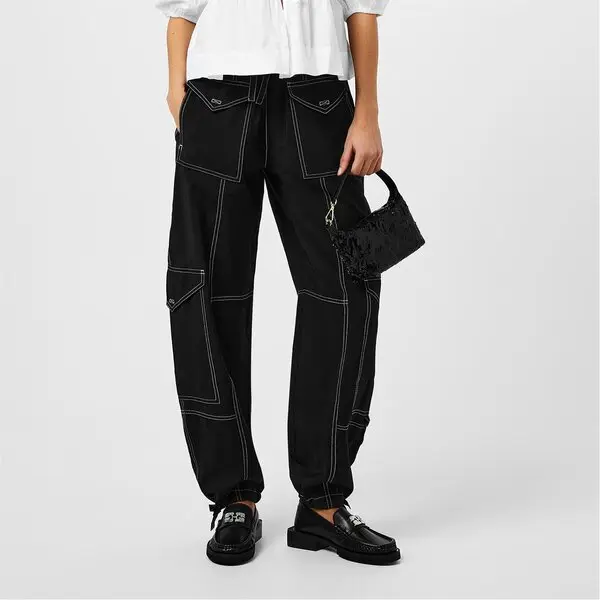 GANNI Bamboo Casual Pants With Contrast Stitching