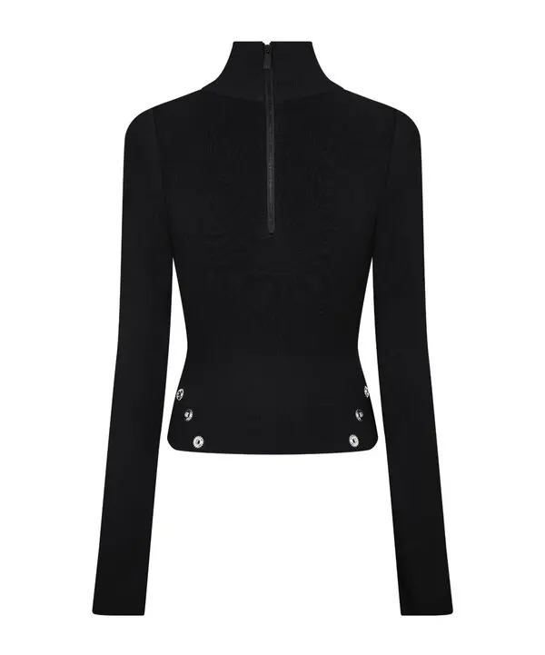 Off-White High-neck Sweater With Silver Studded Details And Back Zipper