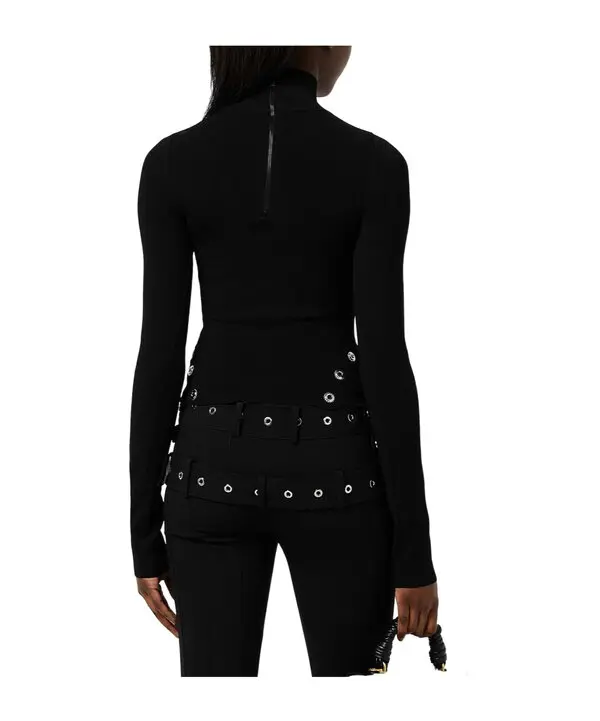 Off-White High-neck Sweater With Silver Studded Details And Back Zipper