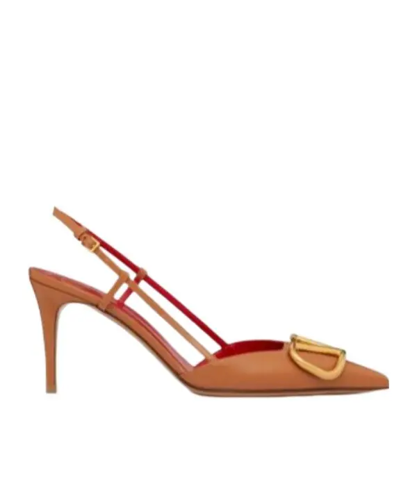 Valentino Garavani Vlogo Signature Pointed Toe Slingback Pumps - Brown
