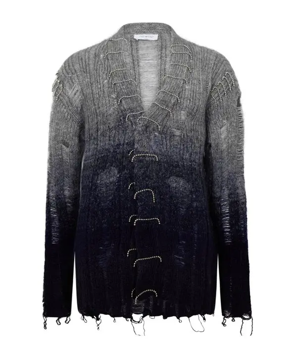 Off-White Gradient Mohair Cardigan With Embellished Details
