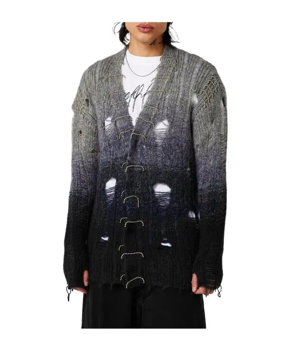 Off-White Gradient Mohair Cardigan With Embellished Details