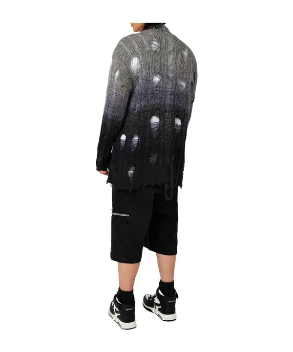 Off-White Gradient Mohair Cardigan With Embellished Details