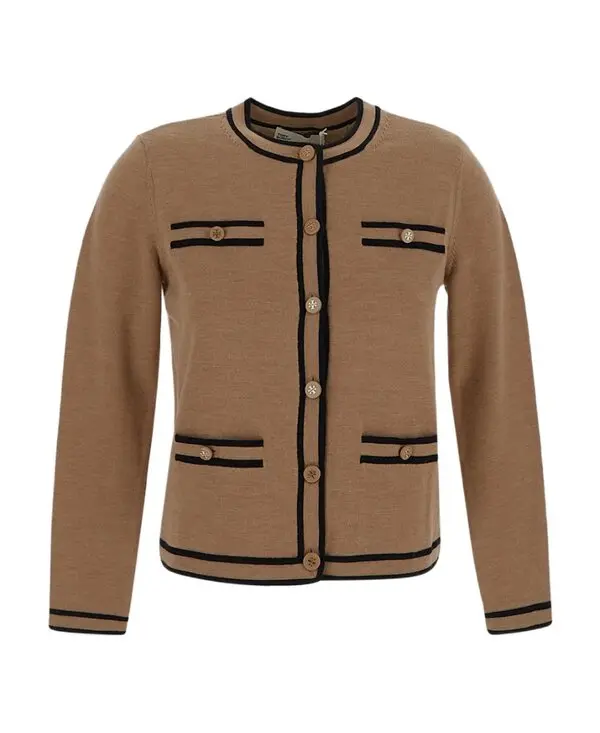 Tory Burch Button-up Crewneck Cardigan - Brown
