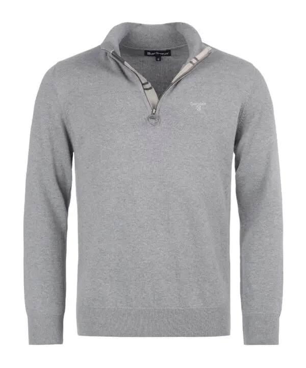 Barbour Half-zip Jumper With Check Detail - Grey Marl