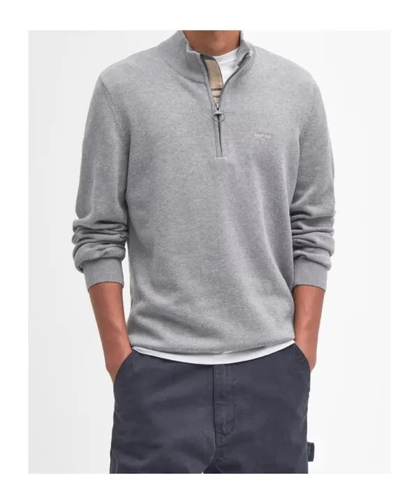 Barbour Half-zip Jumper With Check Detail - Grey Marl