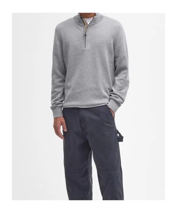Barbour Half-zip Jumper With Check Detail - Grey Marl