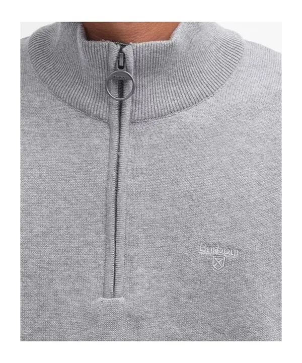 Barbour Half-zip Jumper With Check Detail - Grey Marl