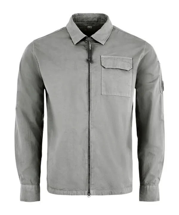 C.P. COMPANY Gabardine Lens Cotton Long Sleeve Overshirt - Gray