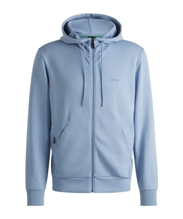 Hugo Boss Green Full-zip Hoodie With Adjustable Drawstring Hood