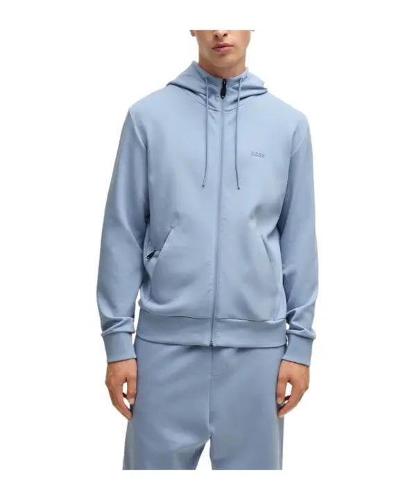 Hugo Boss Green Full-zip Hoodie With Adjustable Drawstring Hood