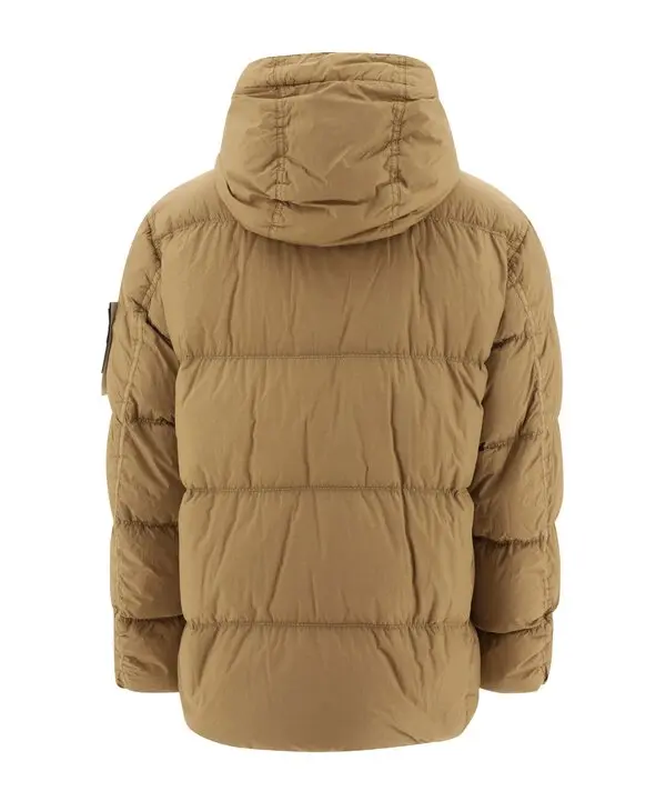 Stone Island Logo Patch Hooded Puffer Jacket - Biscuit