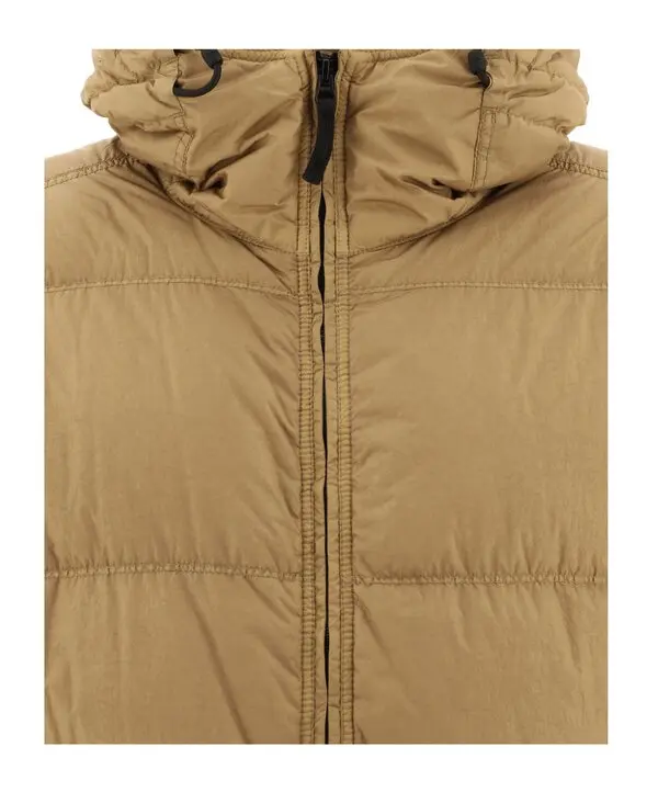 Stone Island Logo Patch Hooded Puffer Jacket - Biscuit