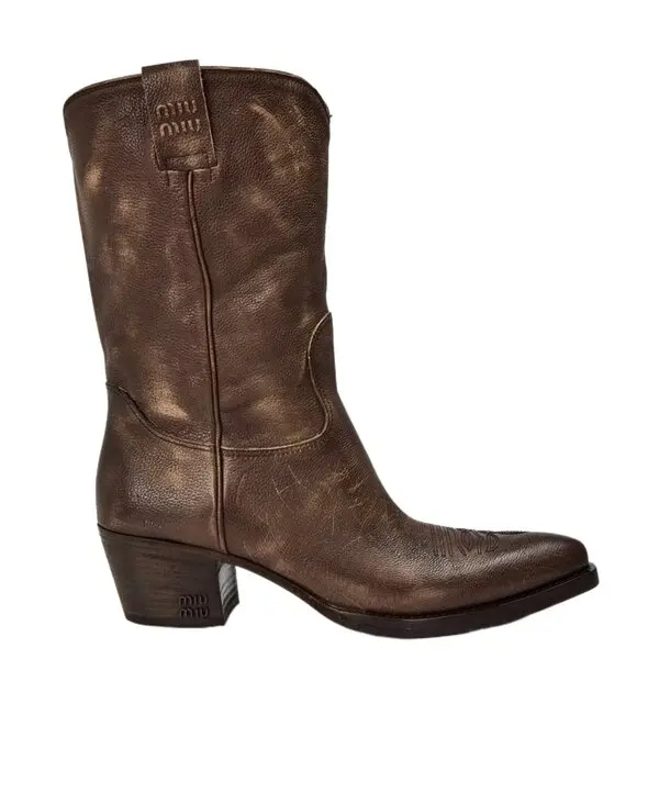 Miu Miu Logo Denim Ankle Boots