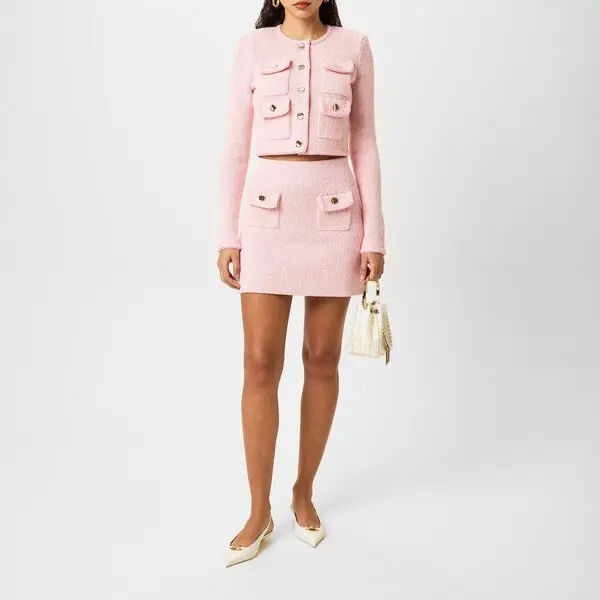 SELF-PORTRAIT High-waist Knit Mini Skirt - Pink