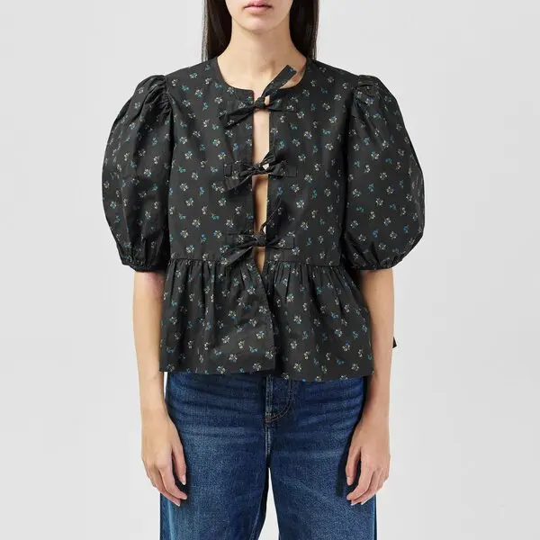 GANNI Short Sleeve Graphic Print Shirt - Printed Phantom