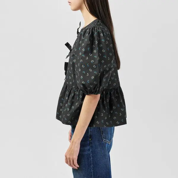 GANNI Short Sleeve Graphic Print Shirt - Printed Phantom