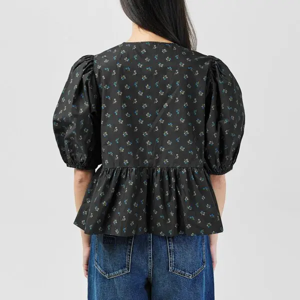 GANNI Short Sleeve Graphic Print Shirt - Printed Phantom