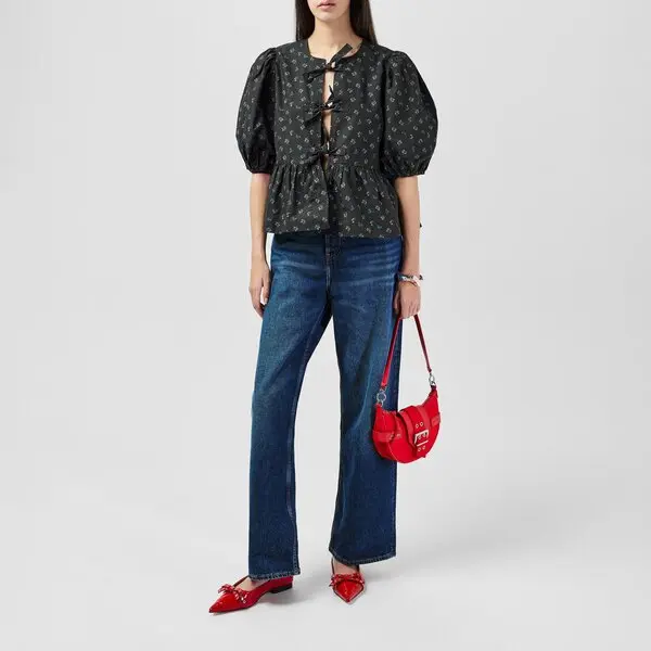GANNI Short Sleeve Graphic Print Shirt - Printed Phantom