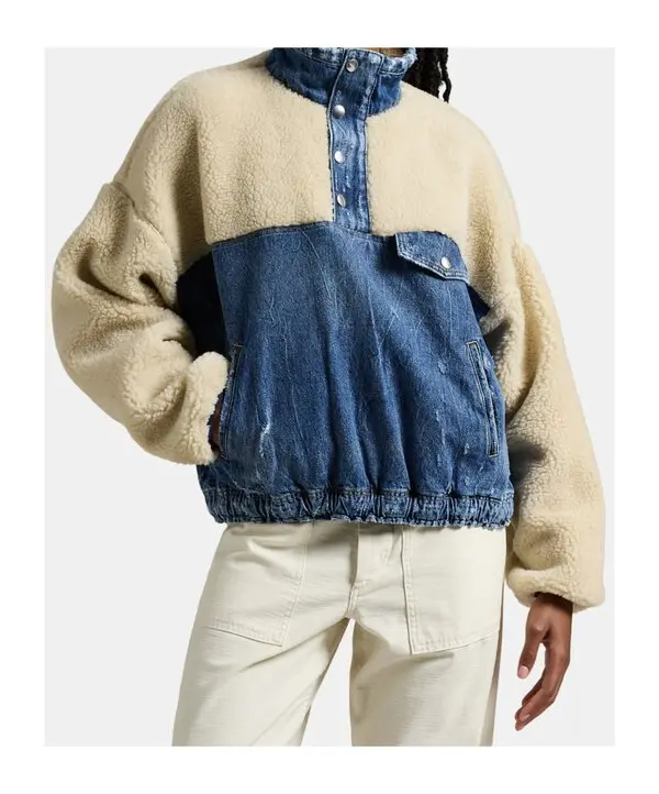 Polo Ralph Lauren Fleece And Denim Funnel Neck Sweater