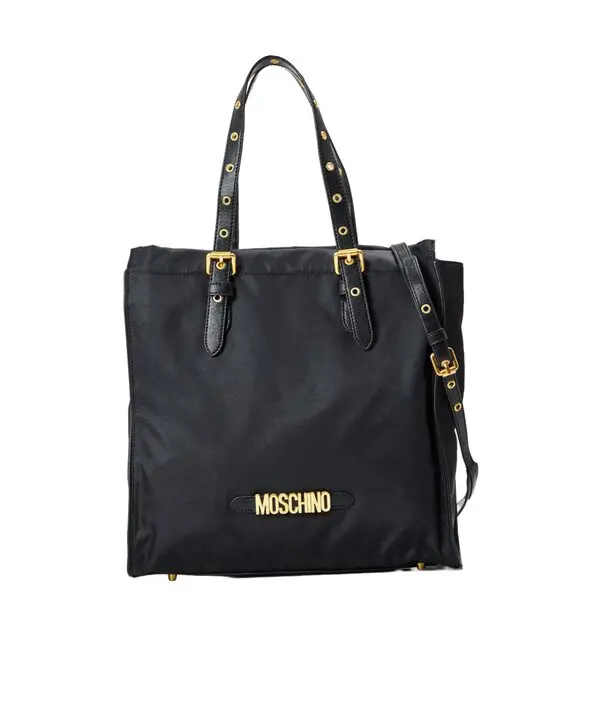 Moschino Tote Bag With Gold Tone Logo - Black