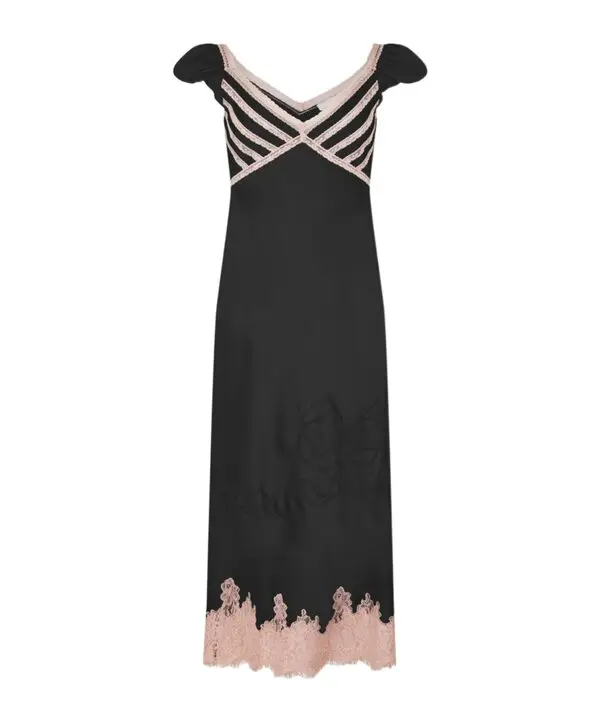 LoveShackFancy Brinkley Satin Midi Dress With Lace And Bow Appliques
