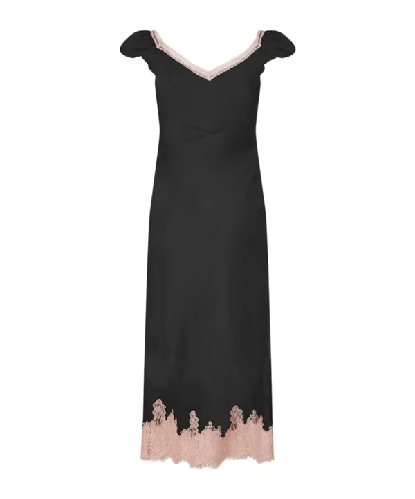 LoveShackFancy Brinkley Satin Midi Dress With Lace And Bow Appliques