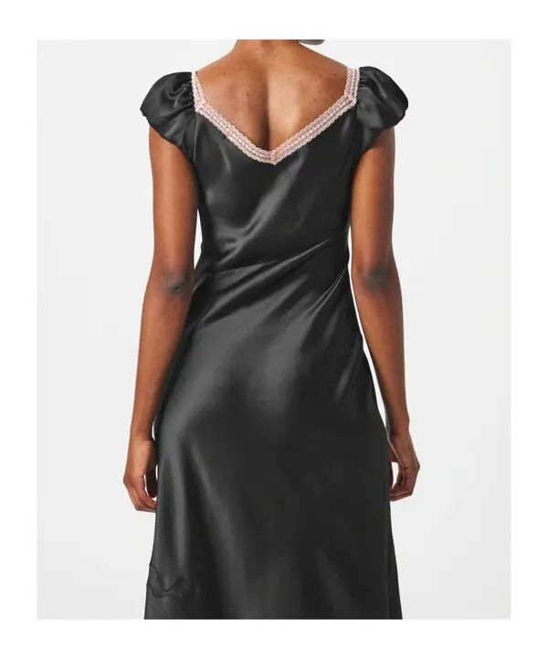 LoveShackFancy Brinkley Satin Midi Dress With Lace And Bow Appliques