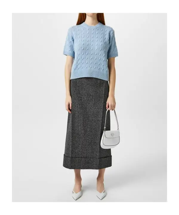 Prada Cable Knit Short Sleeve Pullover