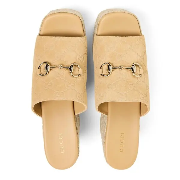 Gucci Embossed Platform Wedge Sandals