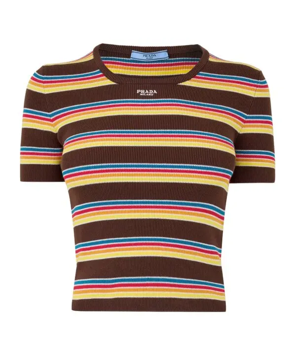 Prada Striped Ribbed Knit Cropped Sweater