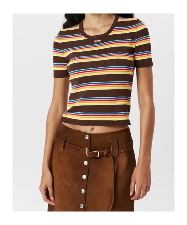 Prada Striped Ribbed Knit Cropped Sweater