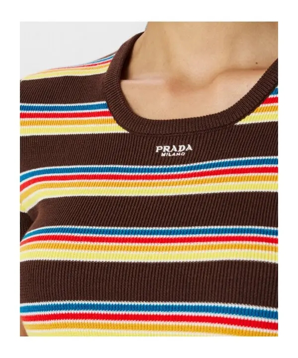 Prada Striped Ribbed Knit Cropped Sweater