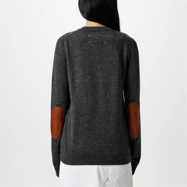 MAISON MARGIELA Crew Neck Sweater With Suede Elbow Patches