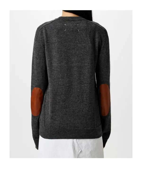 MAISON MARGIELA Crew Neck Sweater With Suede Elbow Patches - No