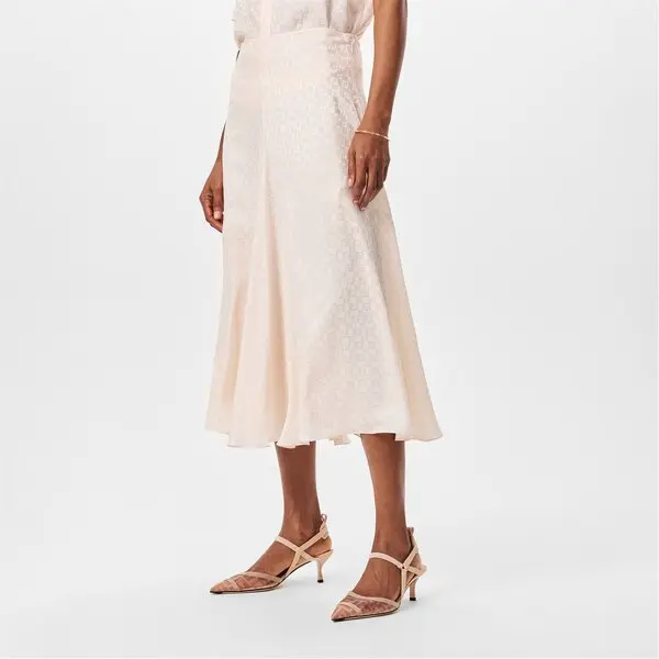 Fendi Printed Zipper Midi Skirt - White