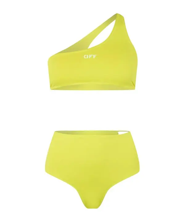 Off-White One-shoulder Split Swimsuit - Yellow
