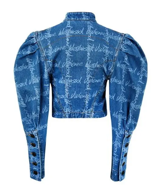 VIVIENNE WESTWOOD Denim Jacket With Stand Collar And Graphic Print