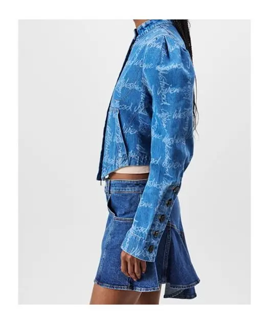 VIVIENNE WESTWOOD Denim Jacket With Stand Collar And Graphic Print